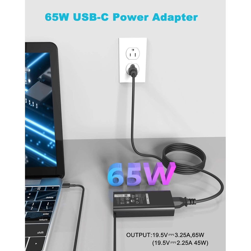 60W 65W USB Type C Laptop Charger Compatible with Dell Latitude 5540 ...