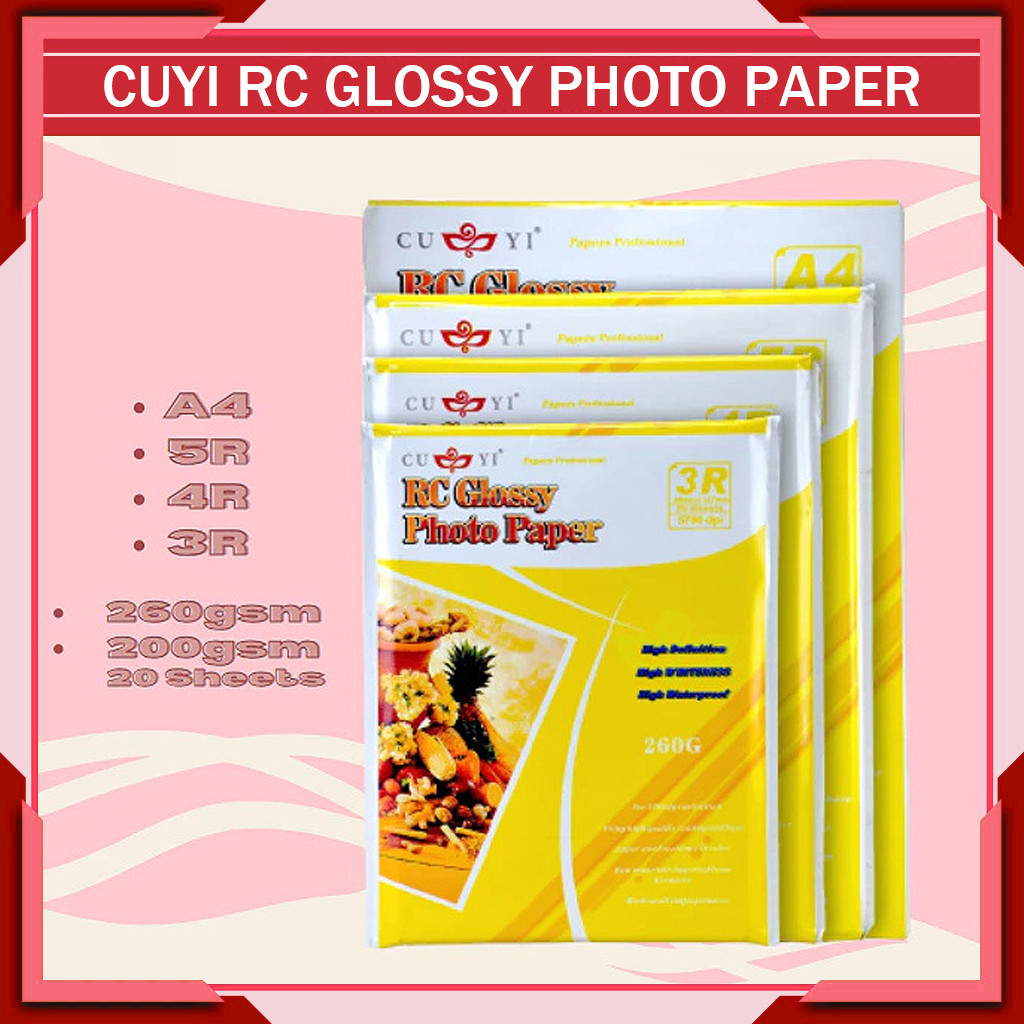 CUYI RC Glossy Photo Paper 260GSM Resin Coated (20 Sheets / Pack ...