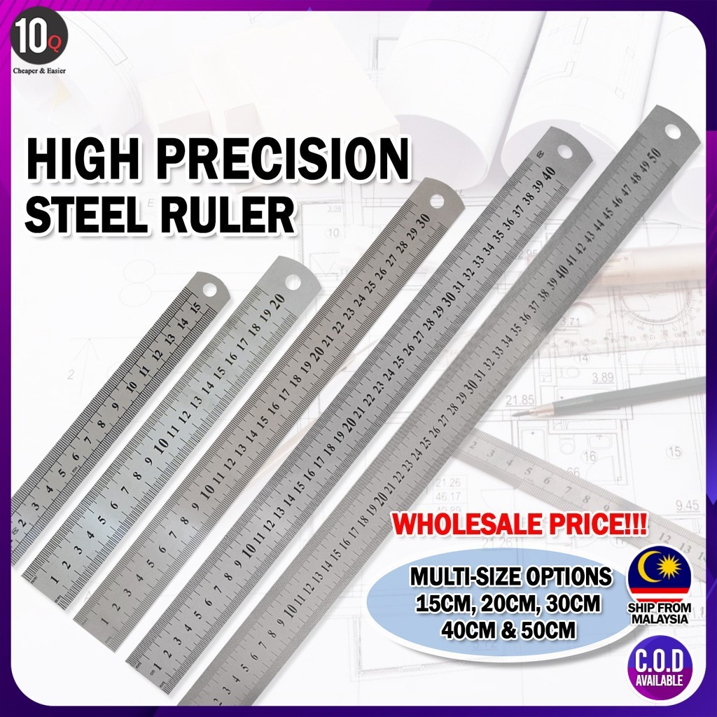 10Q High Precision Steel Ruler Dual Scale Inch CM Measuring Tool for ...