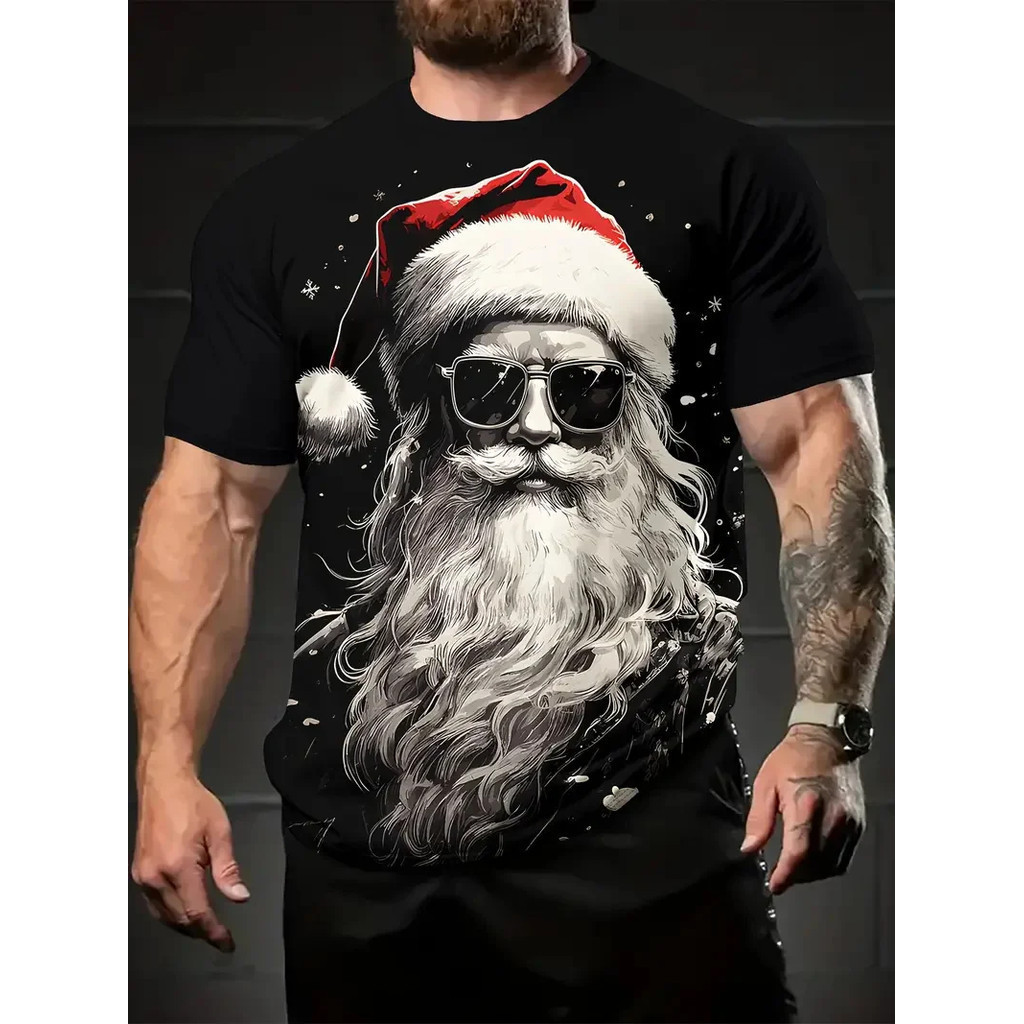 Kemeja-T lelaki Santa Claus Bercetak 3D Hadiah Percutian Krismas ...
