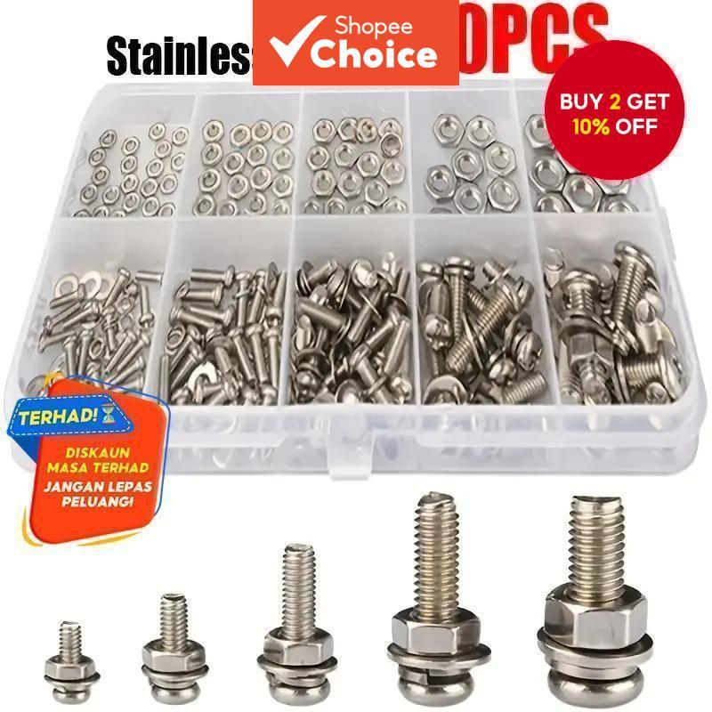 320-Piece Stainless Steel SS304 Screw and Nut Assortment Kit - M2 to M5 ...