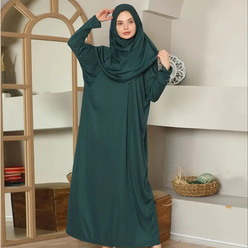 Modest Hooded Prayer Dress Muslim AbayasFull Sleeve One-piece Kaftan ...