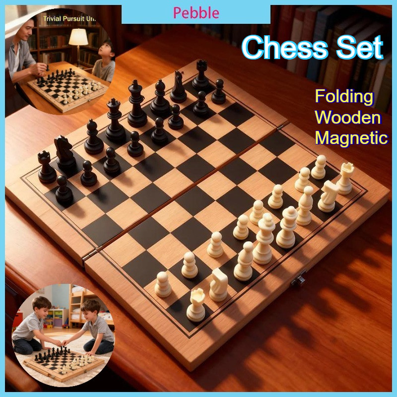 3 in 1 Wooden Folding Chess Set Foldable Chess Board Game Educational ...