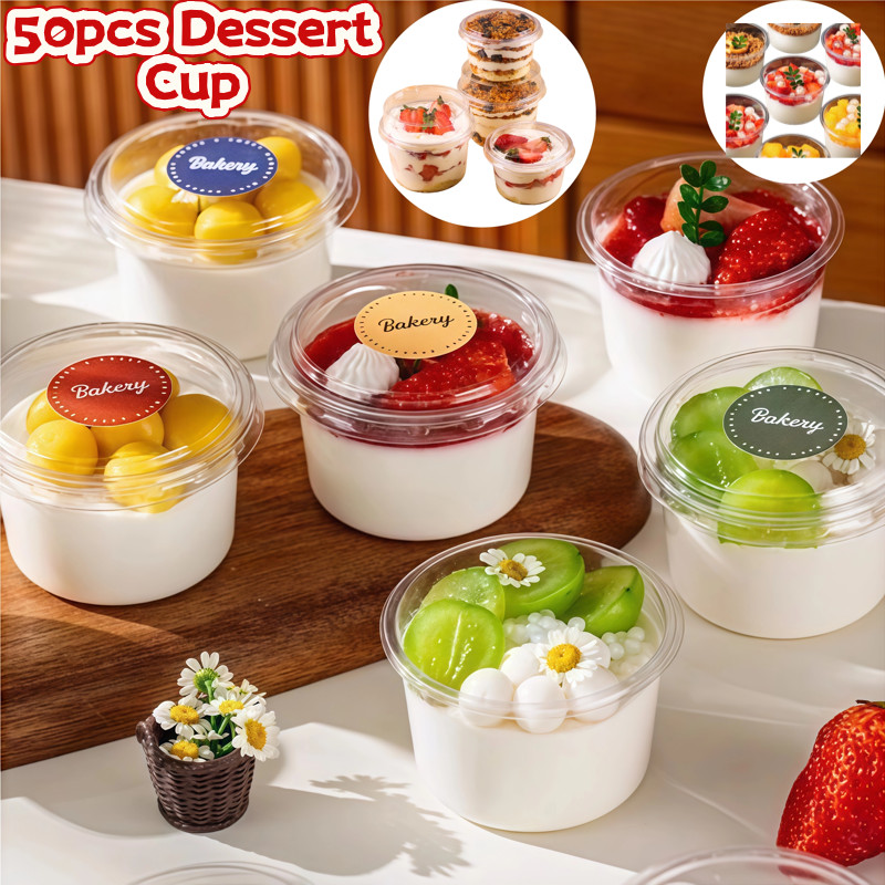 50PCS Disposable Dessert Cup Plastik Round Pudding Cup Ice Cream ...