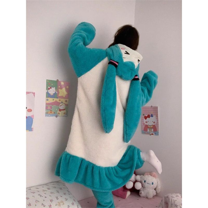 Hatsune miku miku Pajamas Women Autumn Winter Coral Fleece Fleece ...
