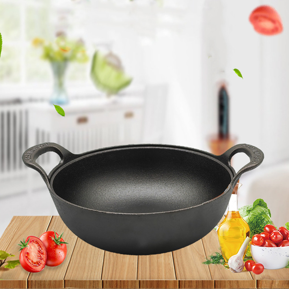 AIGONI™ Cast Iron Pot Non Stick Uncoated Skillet Flat Bottom Fry Pan ...