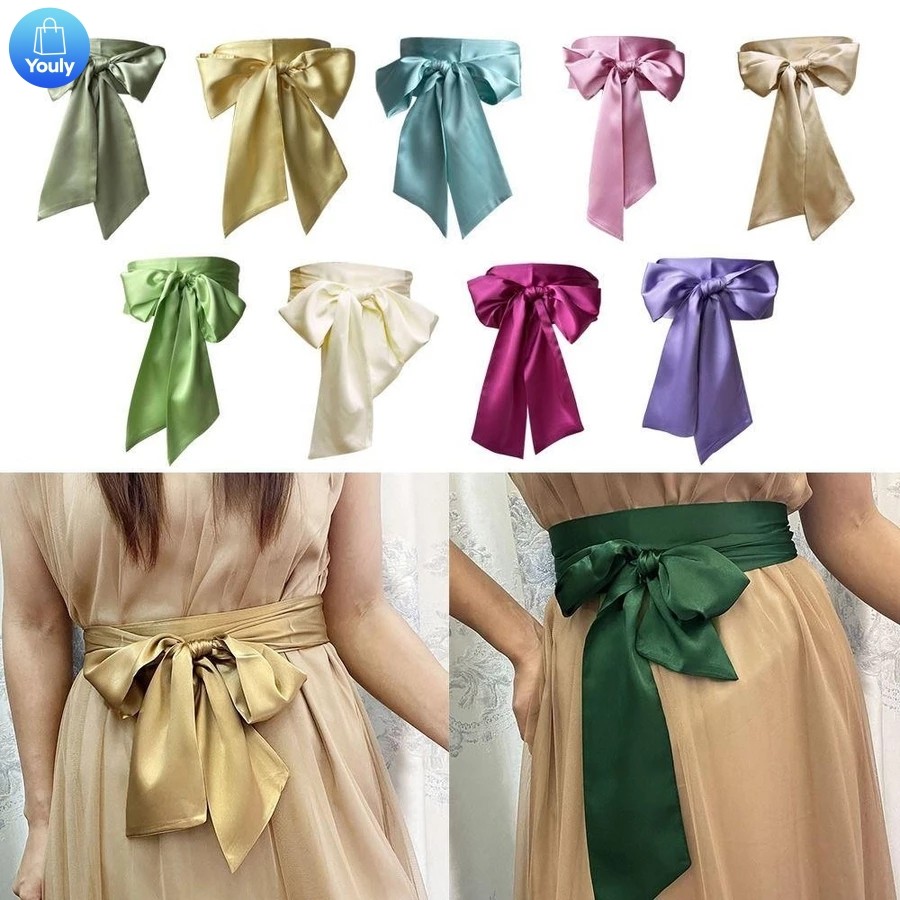Youly Satin Silk Wide Bow Webbing Girdle Belt, Fashion DIY Decorative ...