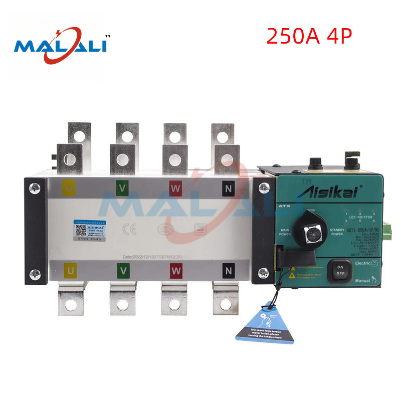 Aisikai 250A 4P ATS Dual Power Automatic Transfer Switch AC220V Single ...