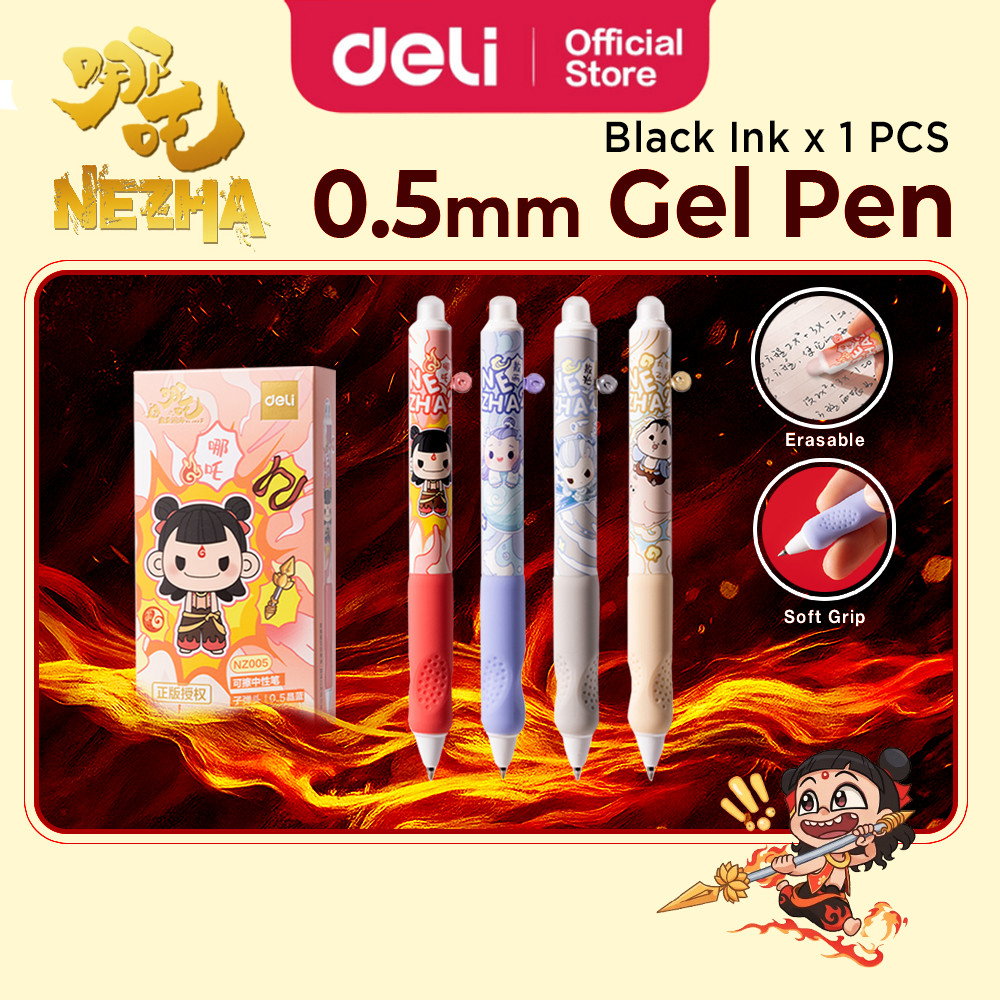 Deli Nezha Erasable Gel Pen 0.5mm Bullet Tip Smooth Writing Cute School ...