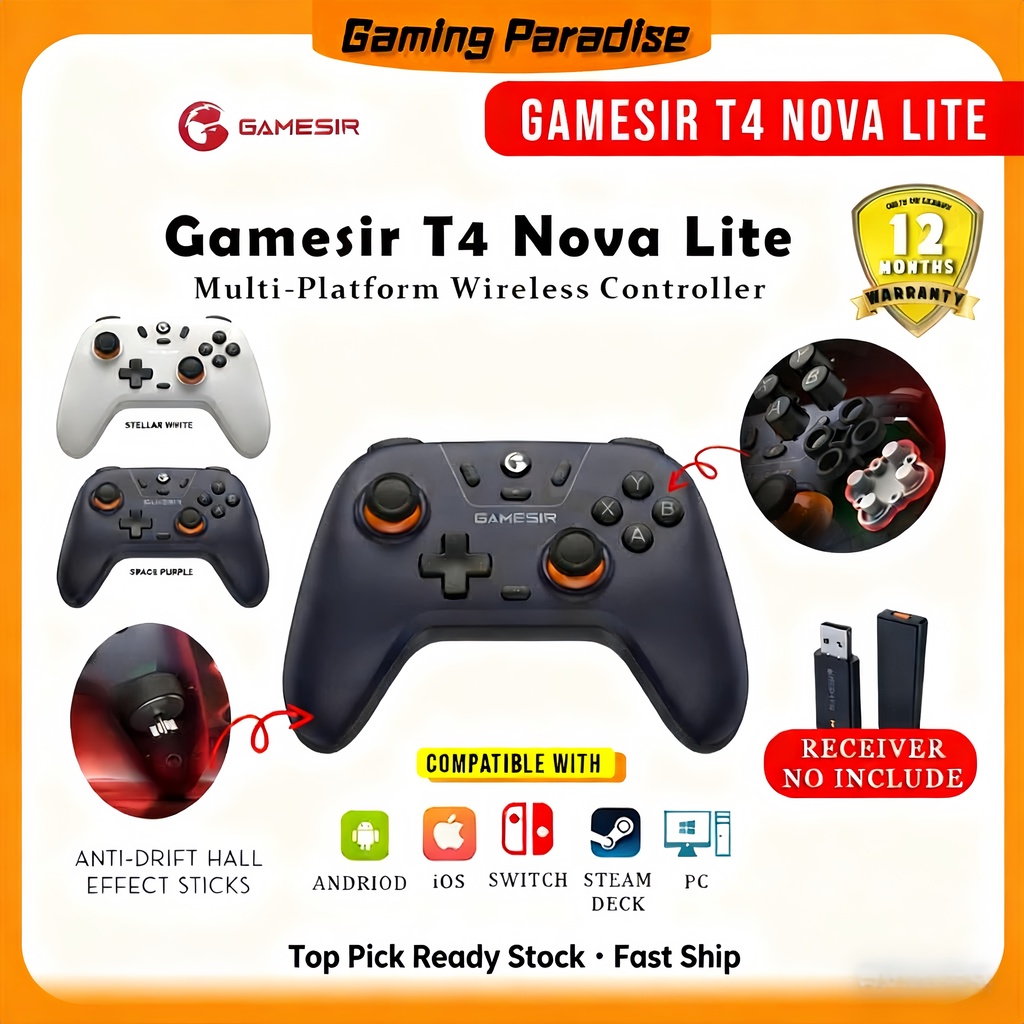 GameSir T4 Nova Lite Sesuai Switch|Hall Effect Tri-Mode Wireless ...