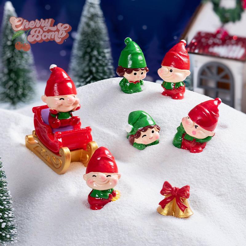 (Cherry Bomb) 6PCS Mini Christmas Elves Figurines Cute Elves Little ...