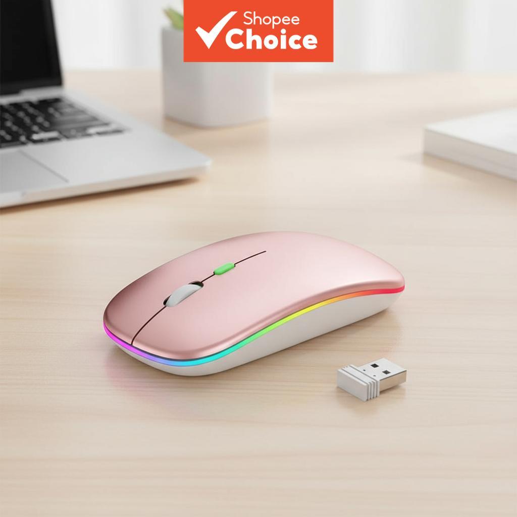 Slim rechargeable wireless mouse, LED light, 2.4GHz Bluetooth 5.2 ...
