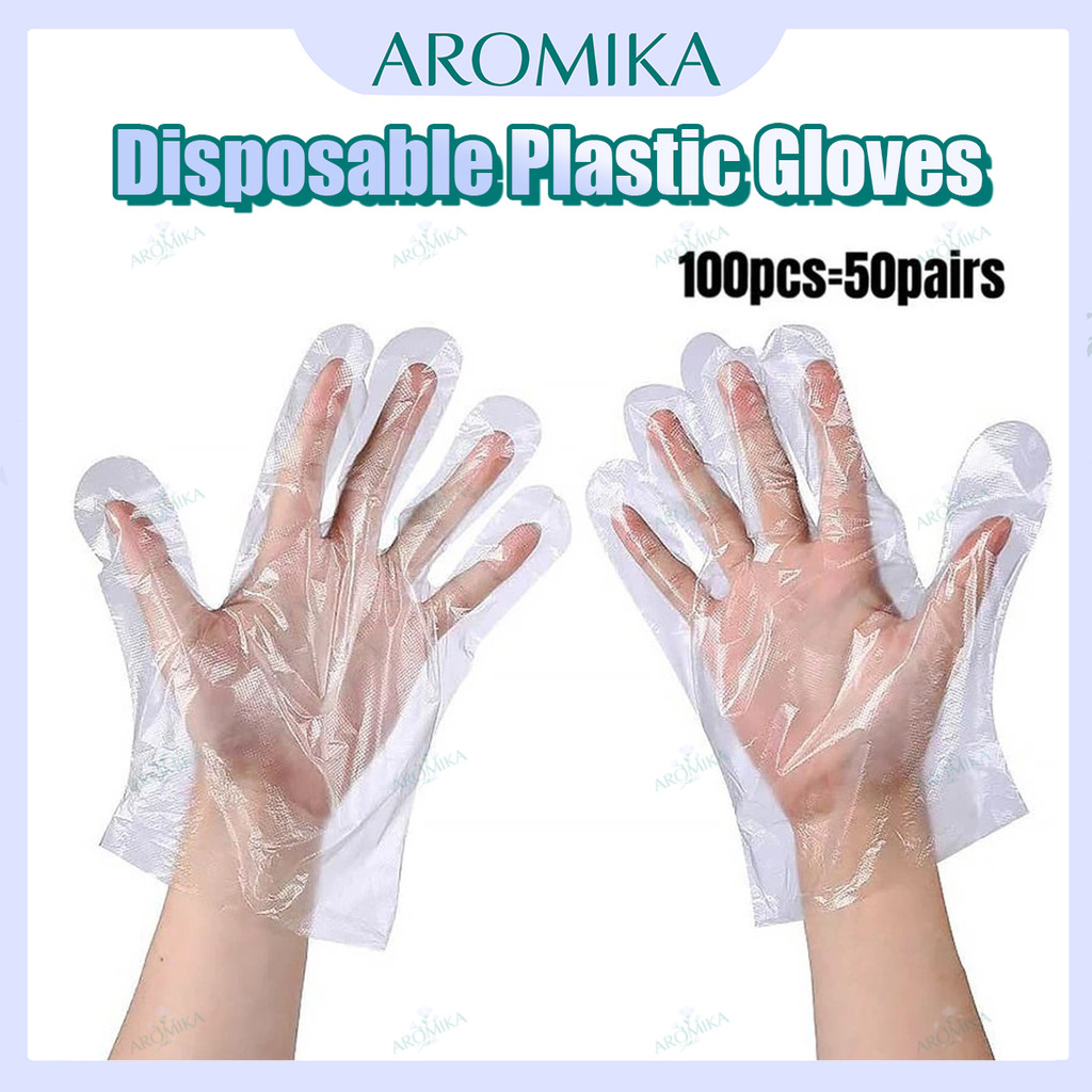 𝐅𝐈𝐓 𝐌𝐎𝐒𝐓 𝐒𝐈𝐙𝐄𝐒 100pcs Disposable Gloves Plastic PE Hand Glove Kitchen ...