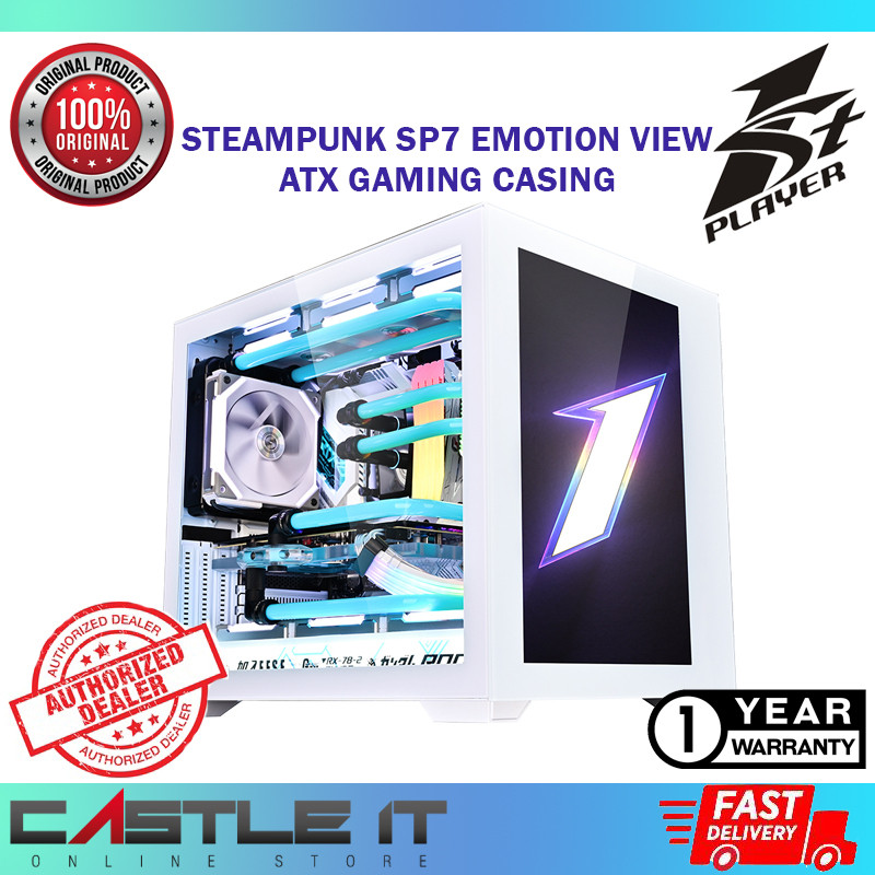 1st Player SP7 EV ATX Tempered Glass Gaming Case White RGB Front Screen ...