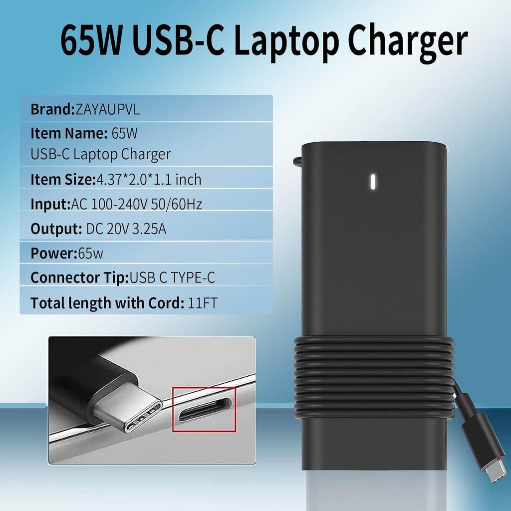 New Slim 65W USB C Laptop Charger Replacement for Dell Laptop Charger ...