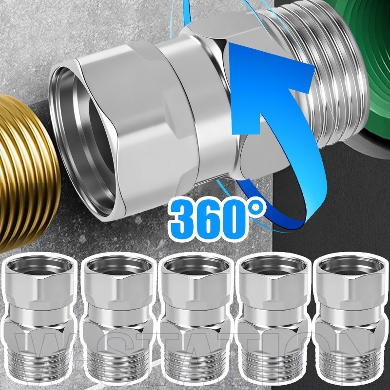 1/4" Stainless Steel Angle Valve Connector - 360° Rotatable Nipple ...