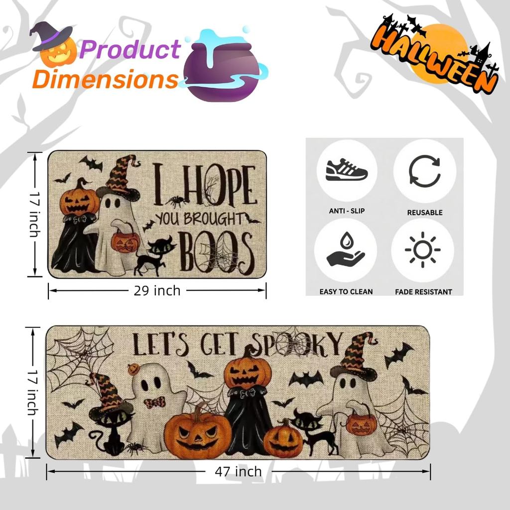 Halloween Decorations Kitchen Mats Set of 2,Halloween Kitchen Decor ...