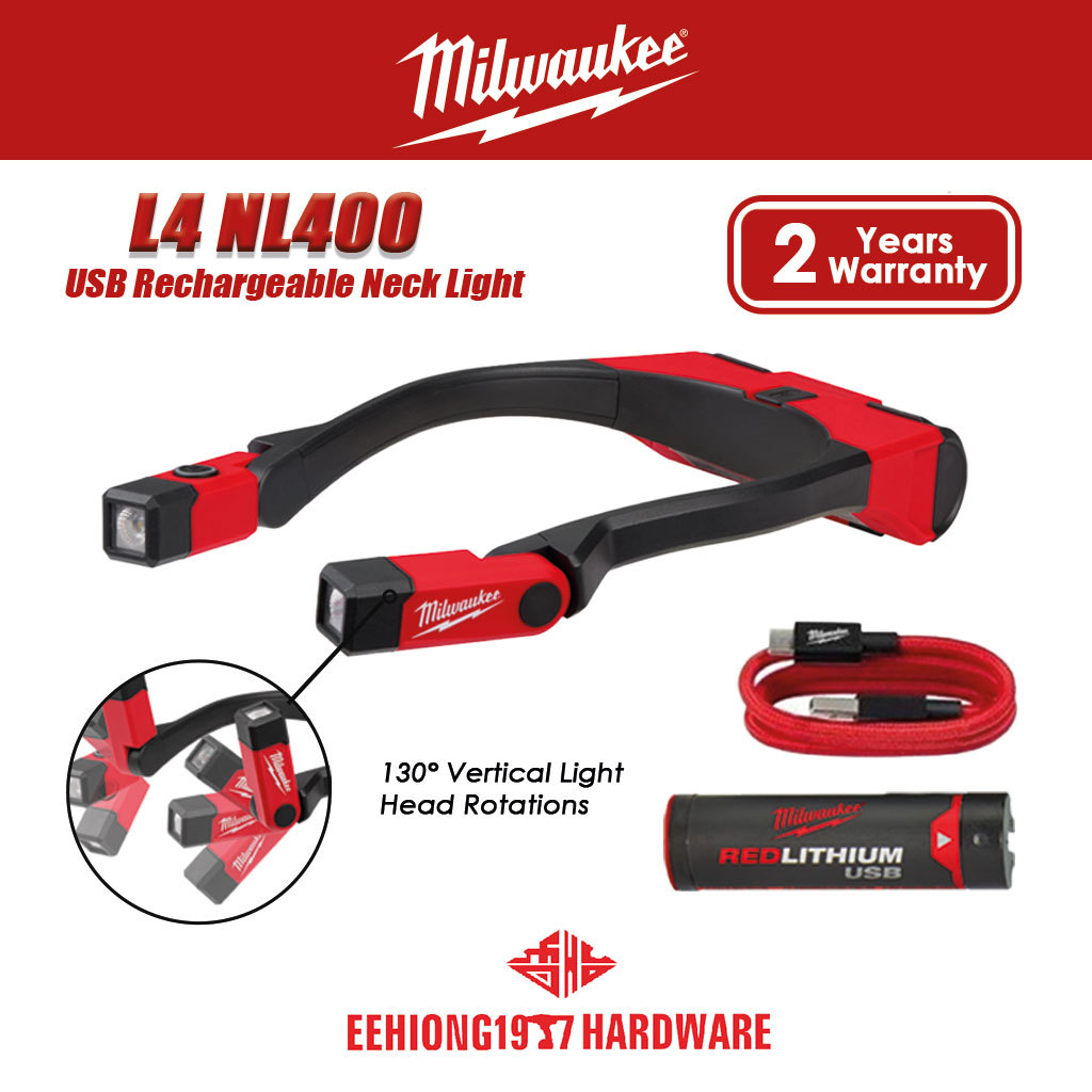 MILWAUKEE NL400-301 L4 B3 USB RECHARGEABLE NECK LIGHT W/4V KIT TOURCH ...