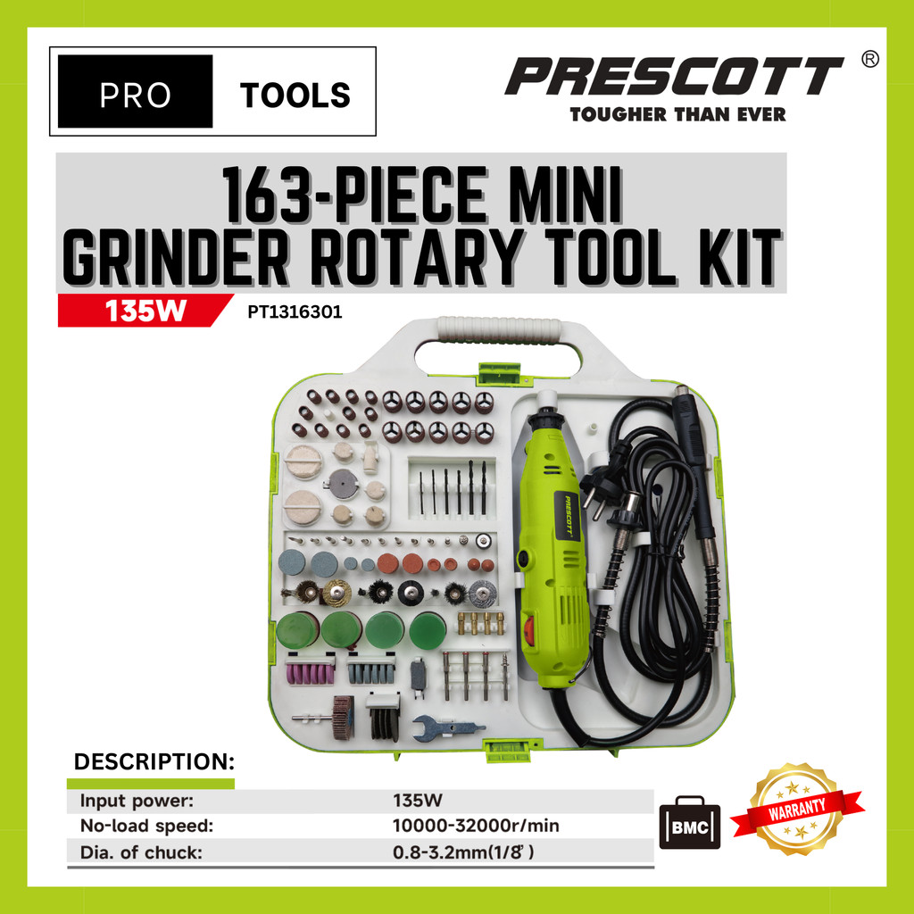 PRESCOTT PT1316301 163-PIECE MINI GRINDER ROTARY TOOL KIT 134W | Shopee ...