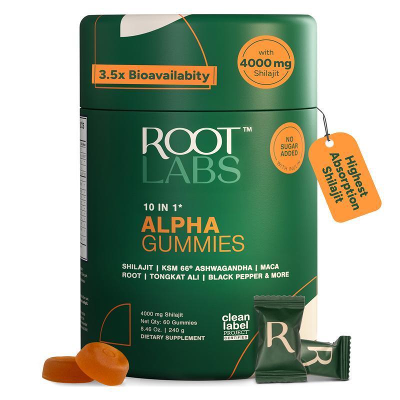Root Labs Alpha Shilajit Gummies 4000 mg | Energy, Stamina & Focus | Zero Sugar | KSM-66 ...