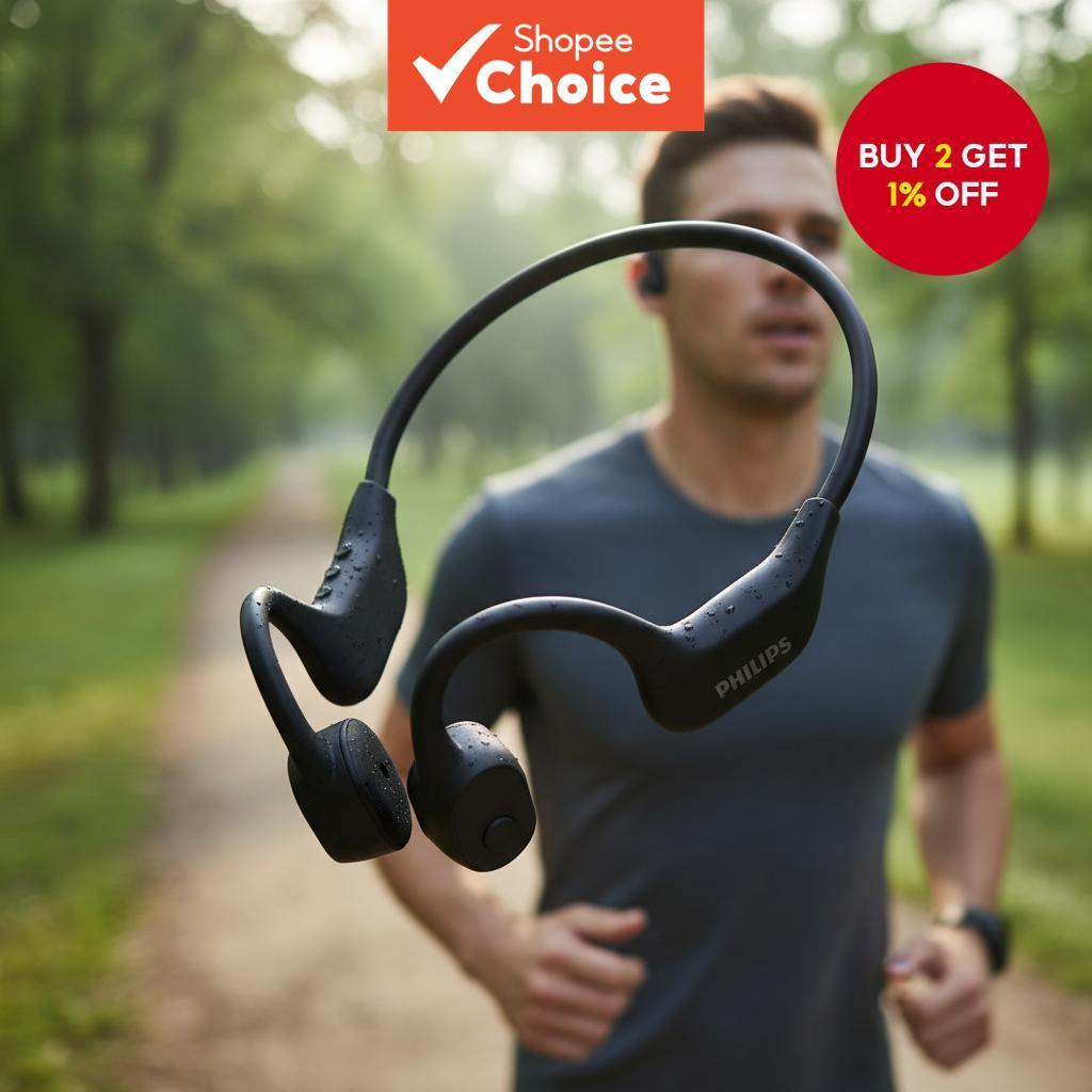 Philips TAH6609C Bluetooth Bone Conduction Headphones Open-Ear Sport ...