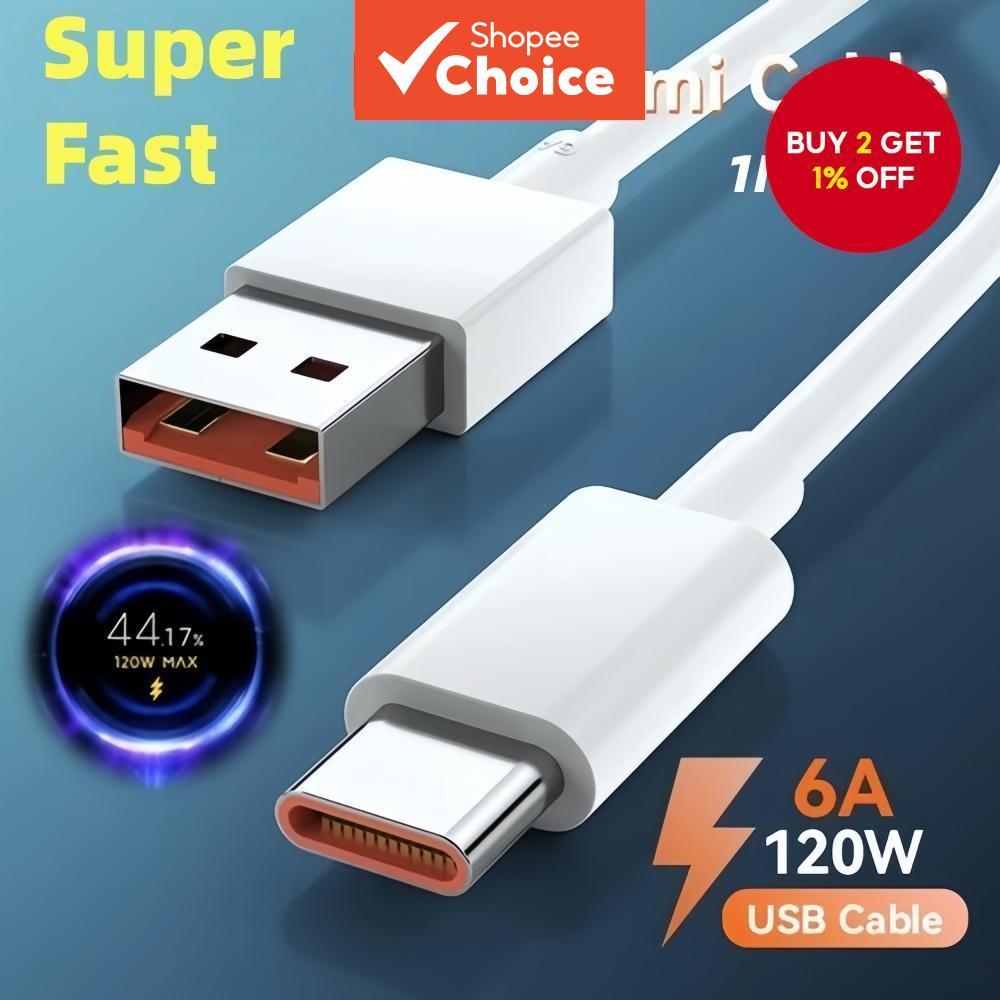 USB Type-C Turbo 120W 6A Super Fast Charging Cable For Xiaomi Redmi ...