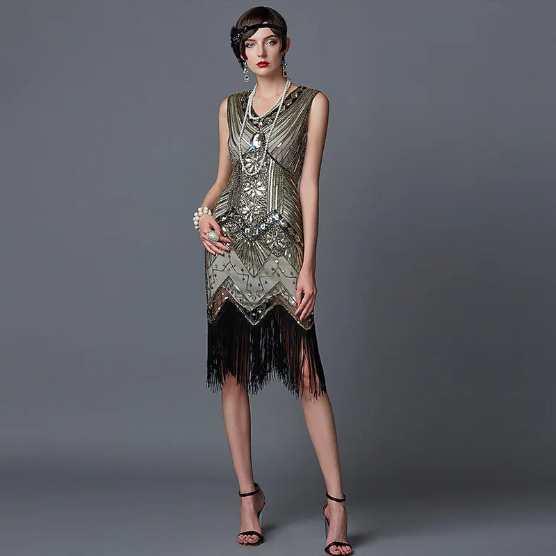 Gatesby Plus Size 1920s Retro Fringe & Sequin Evening Banquet Dress ...