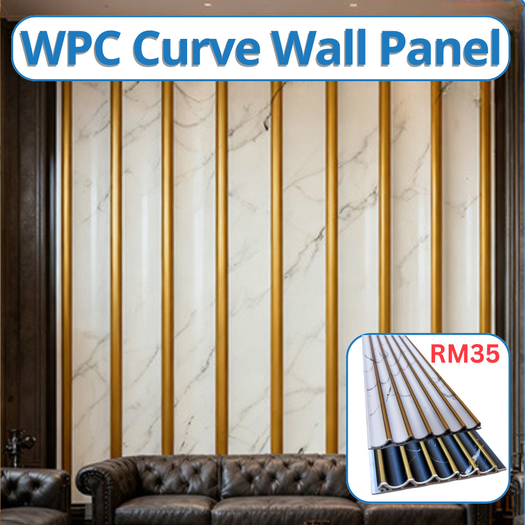 min 4pcs 9.5ft Gold Fluted Wall Panel Papan Dinding MELENGKUNG WALL ...