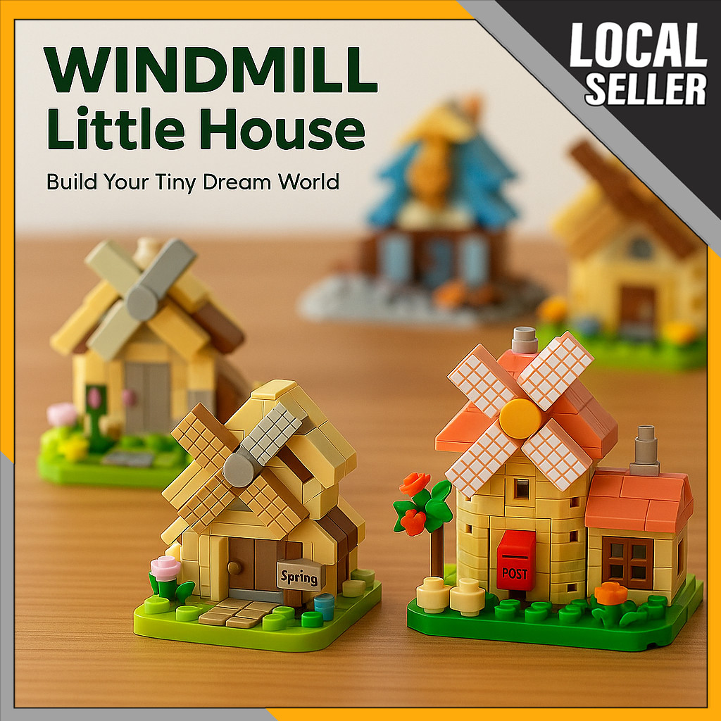 【Windmill House Set】Cute DIY Building Blocks Four Seasons House Mainan ...