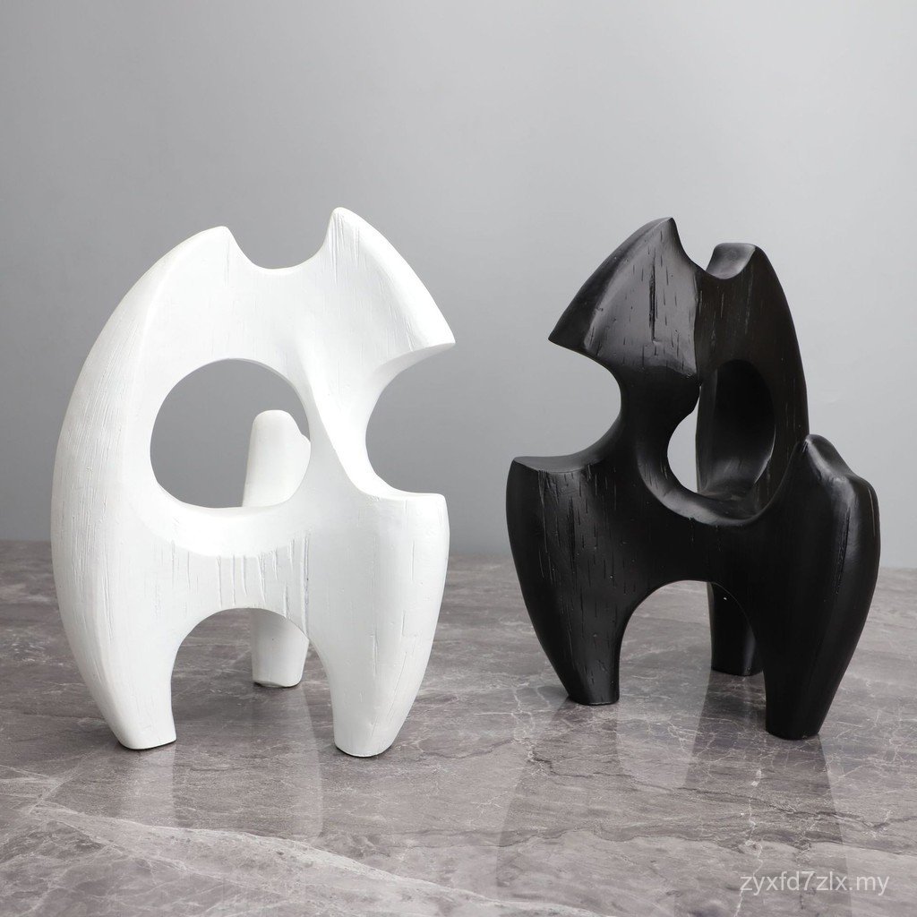 Hiasan Berbentuk Api Abstrak Resin Kreatif Hitam dan Putih Moden yang ...