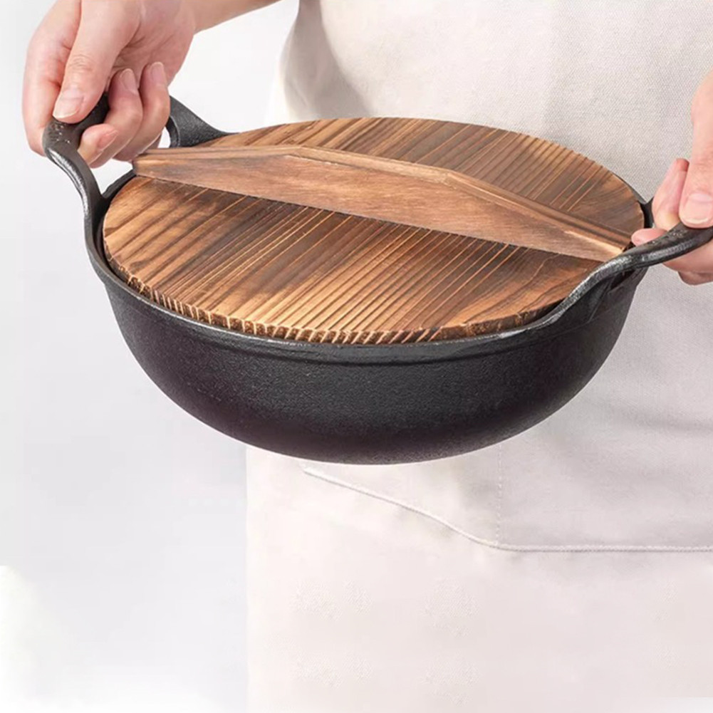 AIGONI™ Cast Iron Pot Non Stick Uncoated Skillet Flat Bottom Fry Pan ...