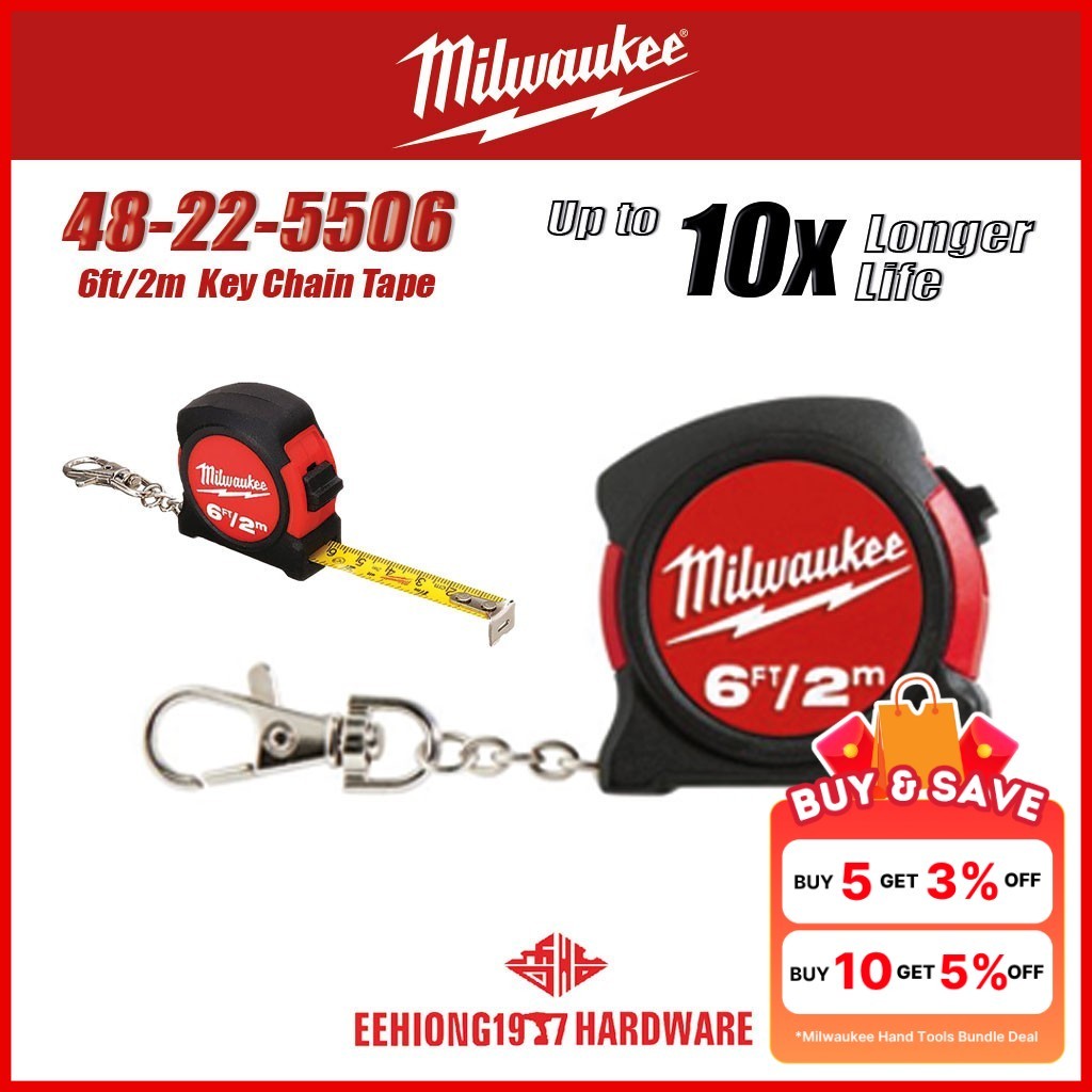 MILWAUKEE 48-22-5506 2m / 6ft Key Chain Tape Measure Measuring Tape ...