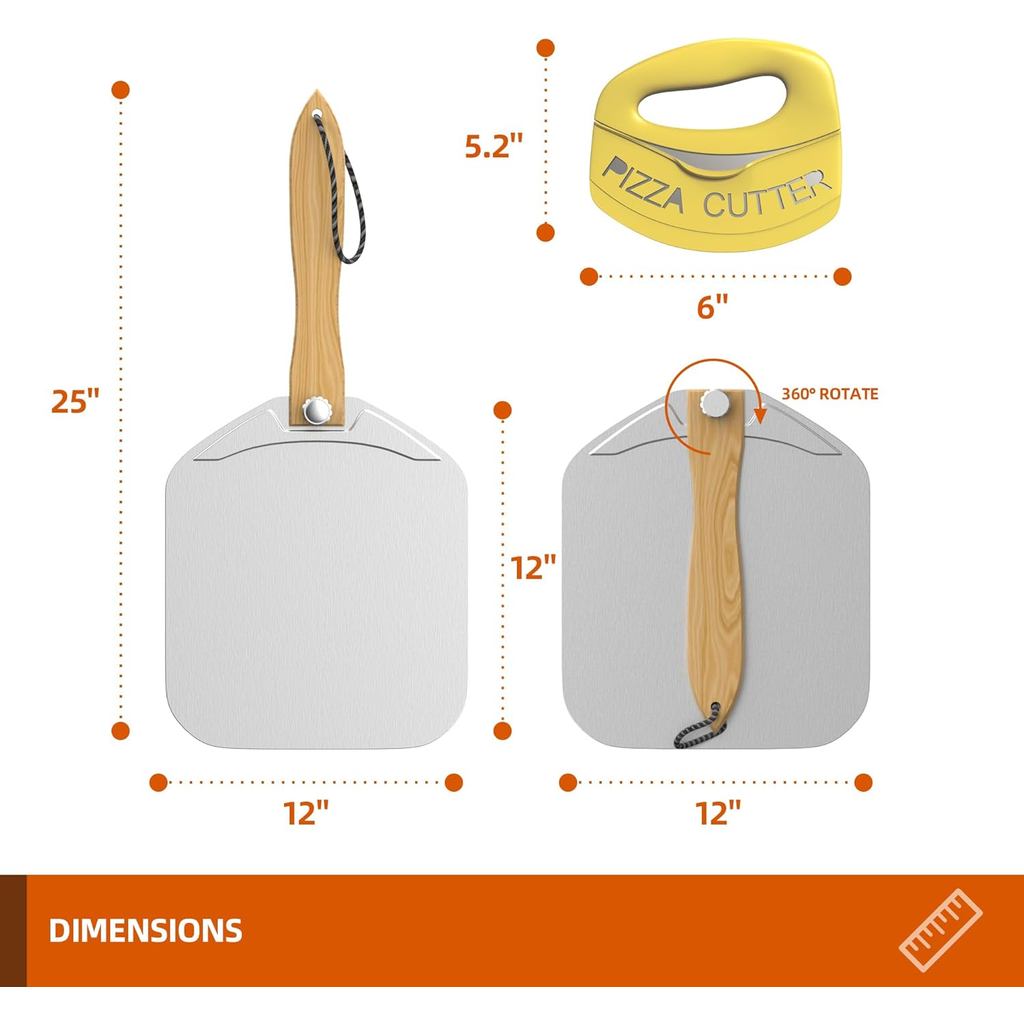 Meykwod Pizza Peel 12 inch, Aluminum Pizza Paddle, Metal Pizza Peel ...