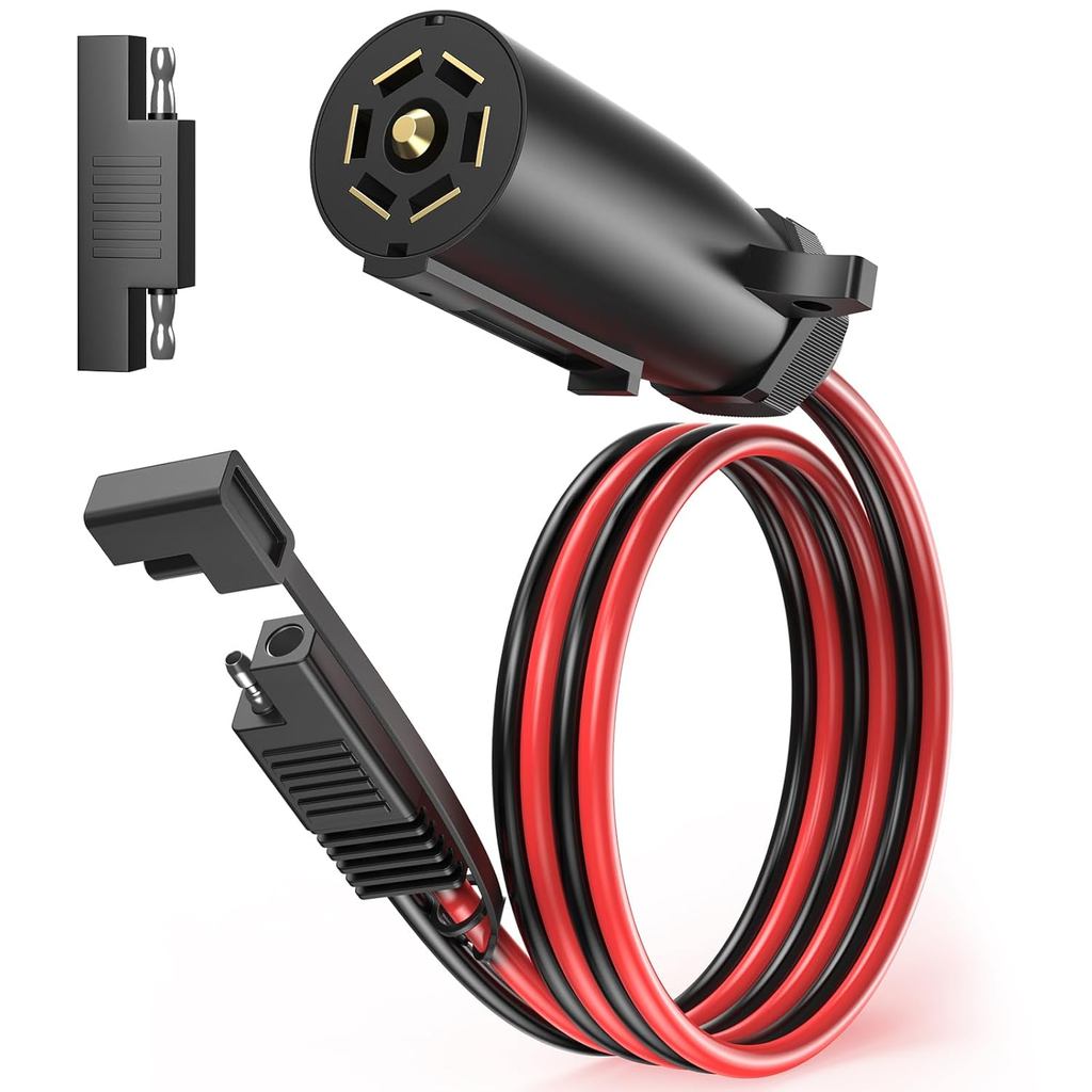 7 Way Trailer Plug to 2 Pin SAE Power Supply,7 Pin Round RV Trailer ...