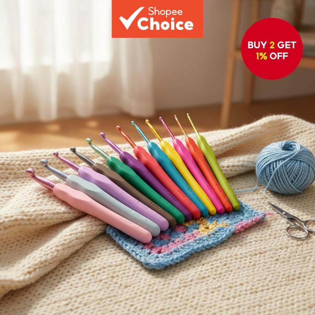 Imported Quality 12 pc 2-8mm Rubber Handle Crochet Hooks Needles 12 ...