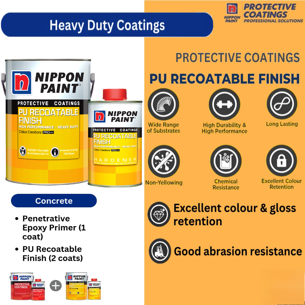 5L Nippon PU Recoatable Finish Gloss l Epoxy Floor Paint l Cat Lantai ...