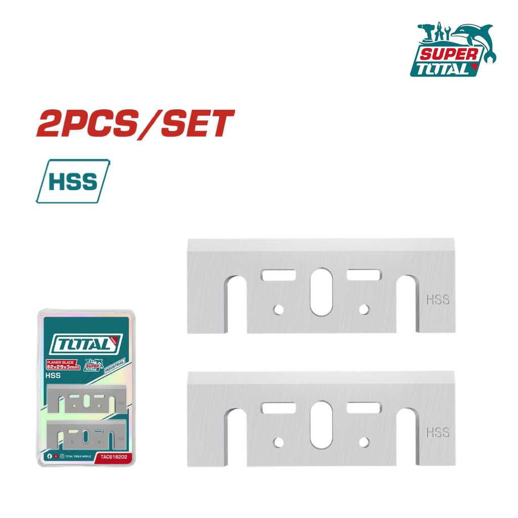 [ TOTAL ] (TAC618202) 2 Pcs Planer Blade Set | 82 mm | 3 mm Thick | For ...
