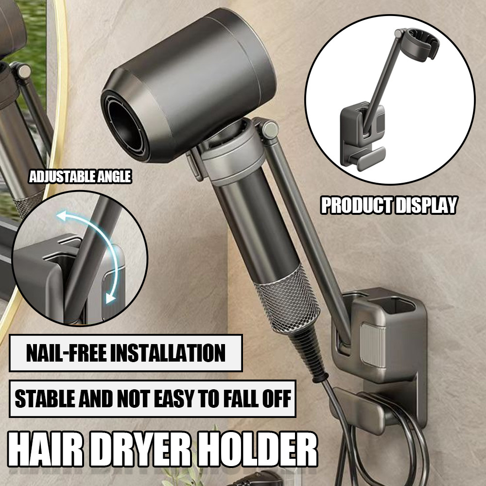 Wall Hair Dryer Stand Waterproof Adjustable Storage Rack Hands-Free ...