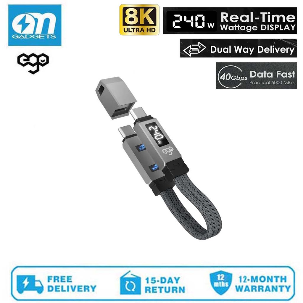 EGO CHARGEKEY 240W USB4 Type-C to C Gen3X2 40Gbps Cable 6CM, 8K ...