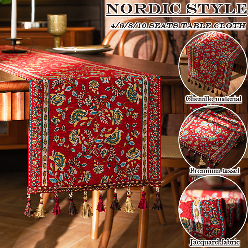 #cny decoration 2026#Table Runner Nordic Style Red Chenille Fabric ...