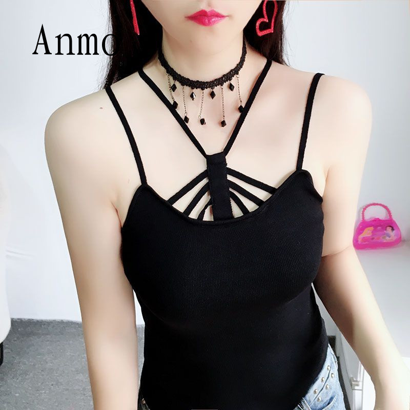 Anmo Ladies knit tank top, pendek dengan dua tali bahu A02 | Shopee ...