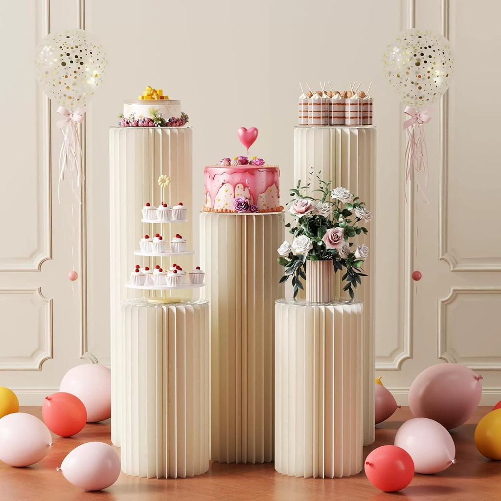 Folding Cake Stand Folding Cylindrical Dessert Table Round Paper Tube ...