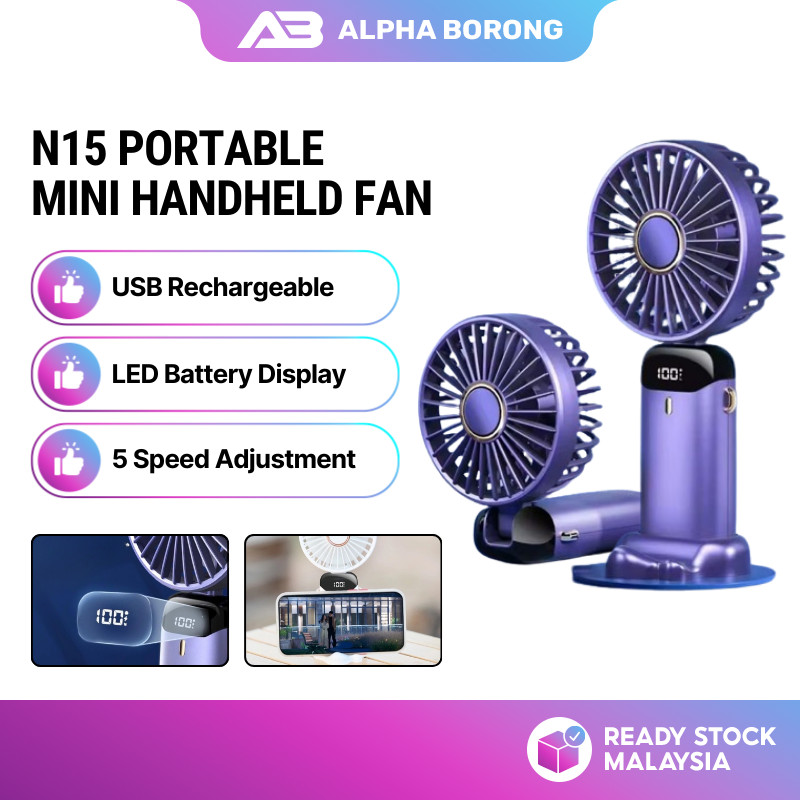 Alpha Borong Mini Rechargeable Handheld Fan 5000mAh 5 Speeds USB ...