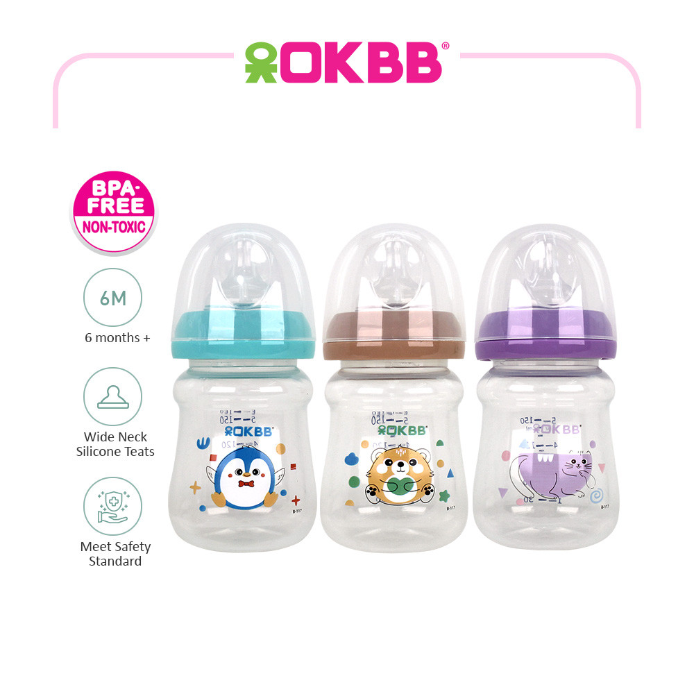 OKBB Baby Feeding Bottle with Wide Neck Teats Feeding Essentials 4 Oz ...