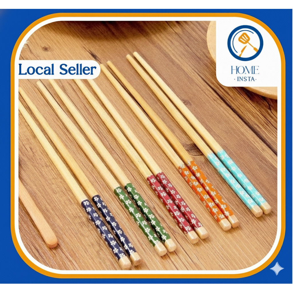 CHERRY BLOSSOM FLOWER MOTIF WOODEN CHOPSTICKS LONG BAMBOO CHOPSTICKS ...