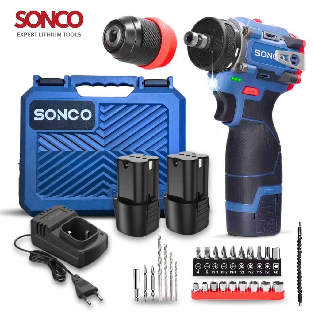 SONCO BDH-18 Brushless Cordless Drill Rechargeable Screwdriver Power ...