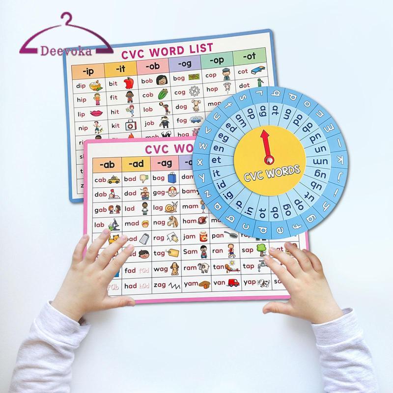 [deevoka] 3 Pieces English Phonics Posters CVC Turntable Wheel Language ...