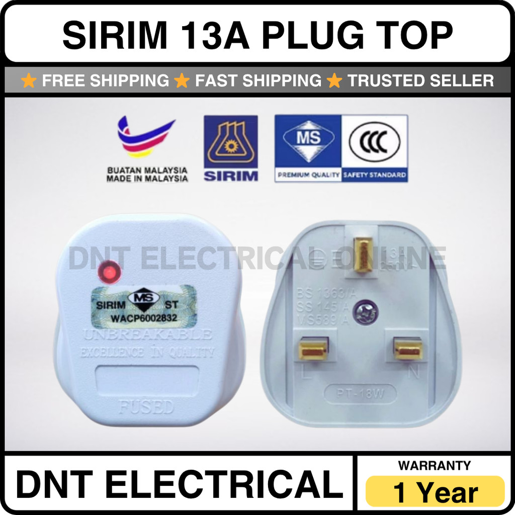 [SIRIM] Pure Copper Neon 13A 3 Pin Plug Top / 3Pin Approved Uk Plug Top ...