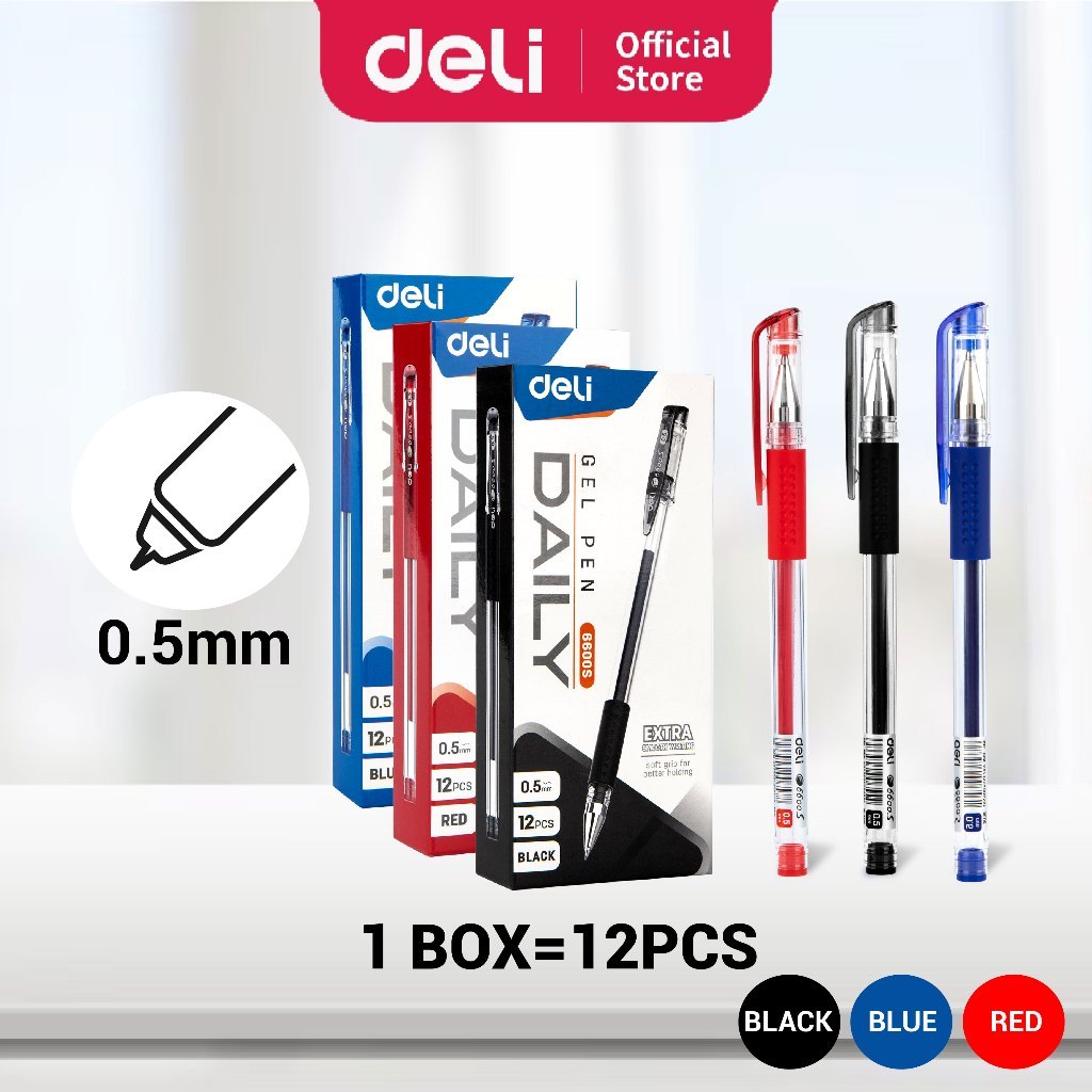 Deli DAILY Gel Pen 0.5mm Extra Smooth Writing Comfort Soft Grip Fast ...