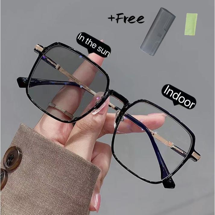 Kaca Mata Fotochromic Unisex Bingkai Persegi Anti-Cahaya Biru Penting ...